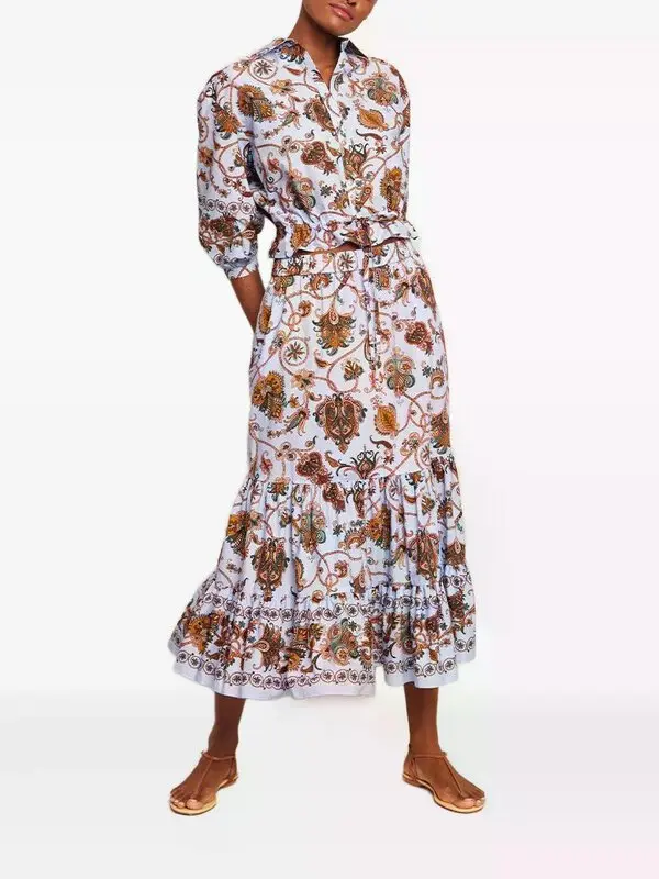 Cara Cara Paisley-print Tiered Midi Skirt - Blue