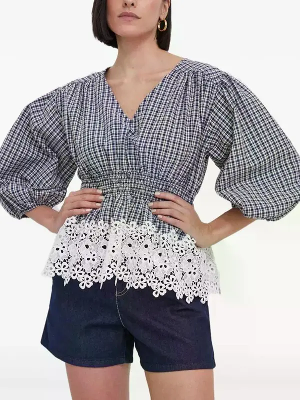 Barbour Gingham Lace-trimmed Top