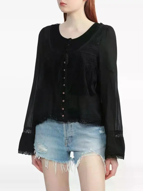 Free People Lace-trimmed Long Sleeve Shirt