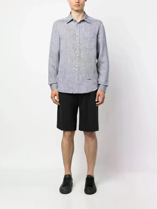 J. Lindeberg Mélange-effect Long-sleeve Linen Shirt - Grey