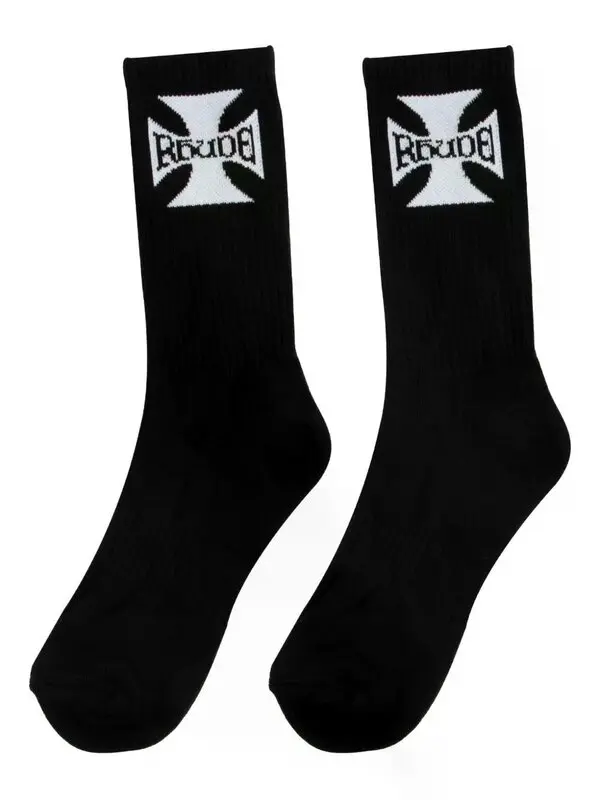 Rhude Logo Ribbed Ankle Socks - Black
