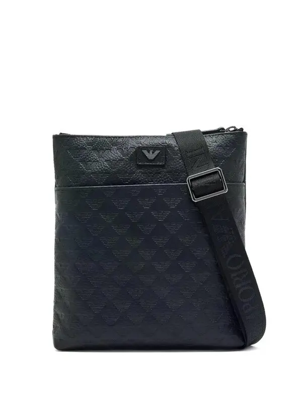 Emporio Armani Logo Embossed Messenger Bag - Black
