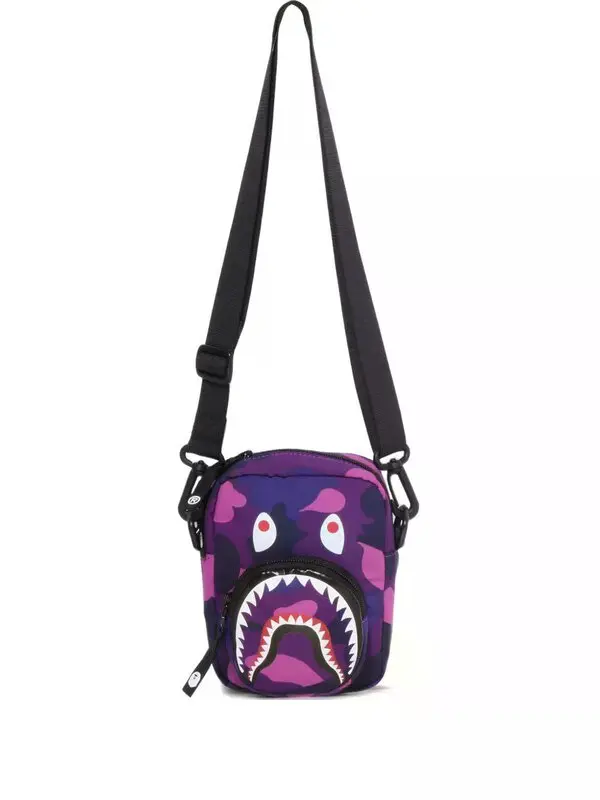 A BATHING APE Shark-head Camo Messenger Bag - Purple