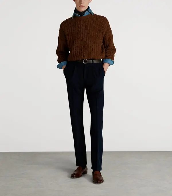 Dunhill Cotton-wool Drill Tapered Chinos - Navy