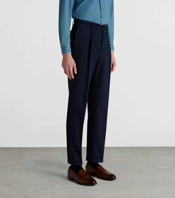Dunhill Cotton-wool Drill Tapered Chinos - Navy
