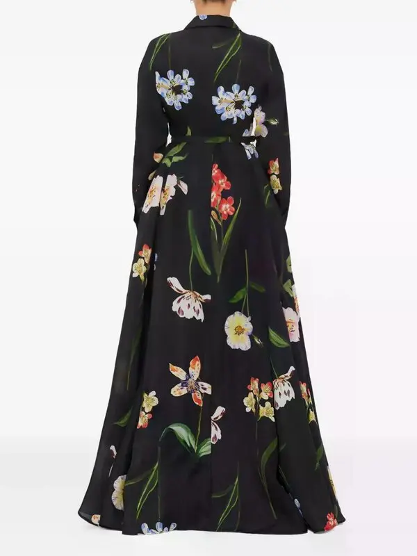 LEO LIN Floral-print Belted Maxi Shirt Dress - Black