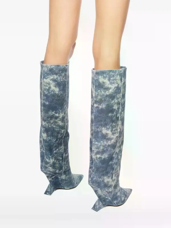 Attico Denim-print Heeled Boots