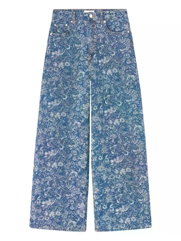 GANNI Floral Print Wide-leg Jeans - Blue