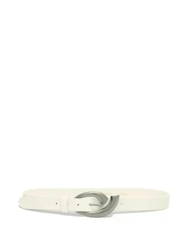 GENNY Curved-buckle Leather Belt - White