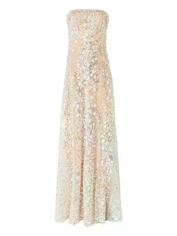 slim fit dress slacks HALEIA Gold Sequined Puff Sleeve Mini Dress in Ecru main image 1