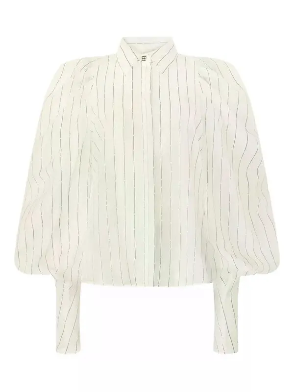 GENNY Pinstripe Balloon-sleeve Blouse