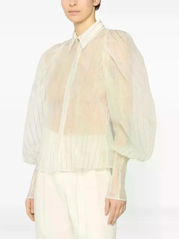 GENNY Pinstripe Balloon-sleeve Blouse