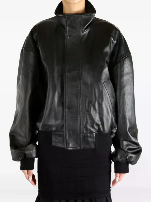 Balenciaga High-neck Leather Bomber Jacket
