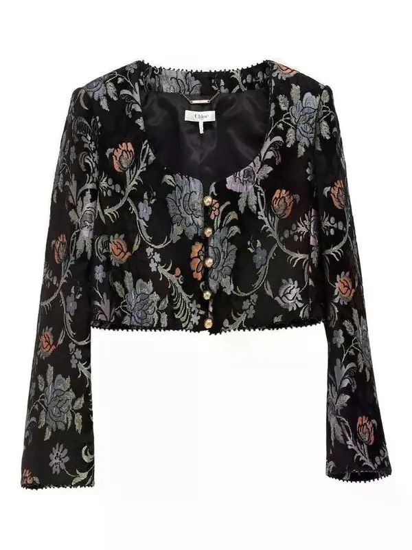 Chloé Floral-embroidery Cropped Jacket - Black