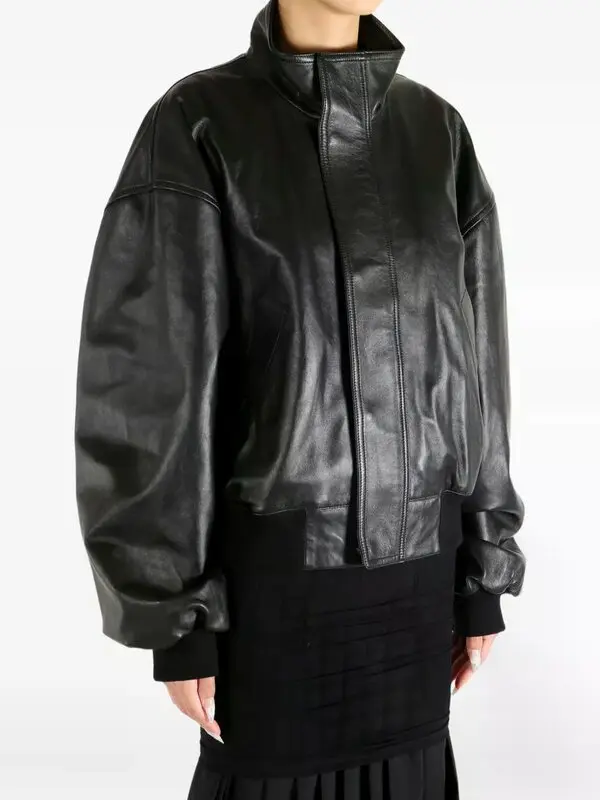 Balenciaga High-neck Leather Bomber Jacket