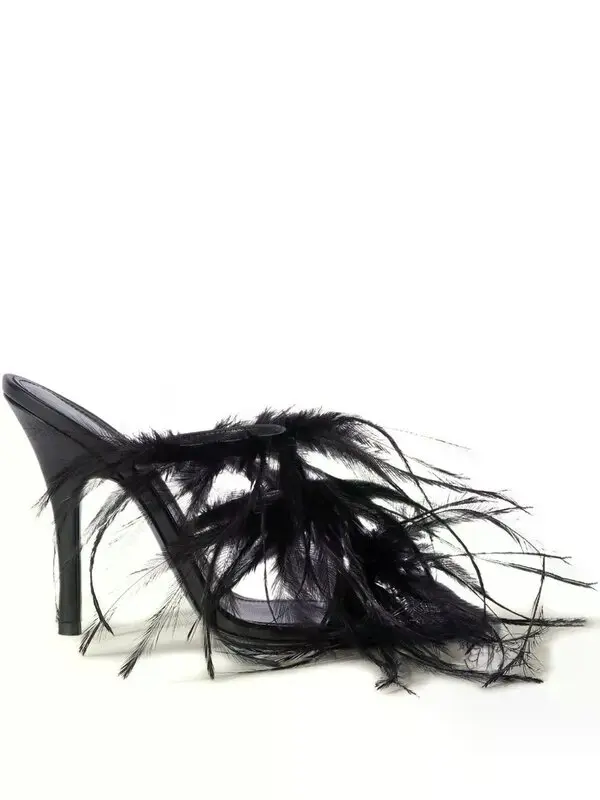 Attico 105mm Feather-embellished Stiletto Sandals - 100 Black