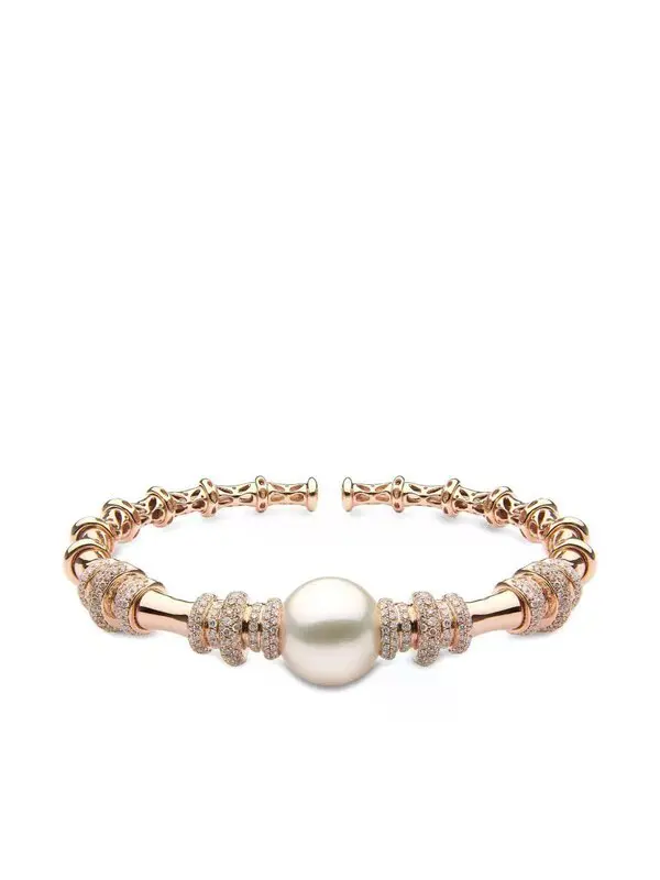 Yoko London 18k Rose Gold Diamond And Pearl Bangle - Pink