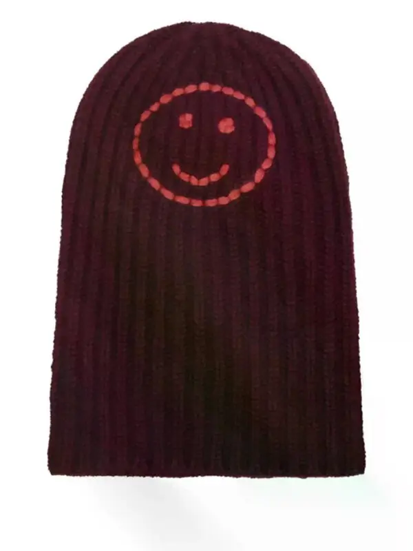 HURRAY Smiley-face Ribbed Beanie - Red