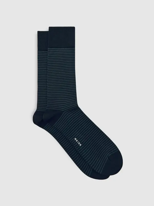 REISS Striped Socks - Black/dark Green