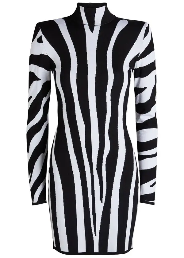 Balmain Zebra-intarsia Knit Mini Dress - Multi Animal
