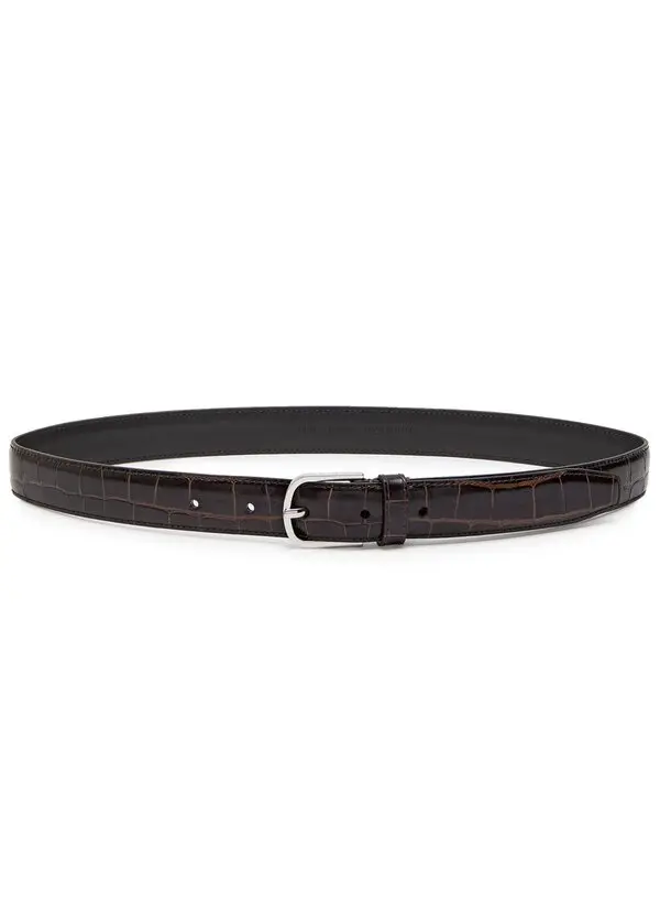 TOTEME Crocodile-effect Leather Belt - Chocolate