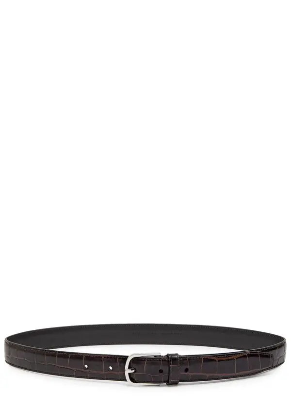 TOTEME Crocodile-effect Leather Belt - Chocolate