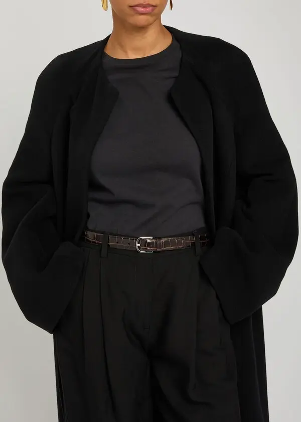 TOTEME Crocodile-effect Leather Belt - Chocolate