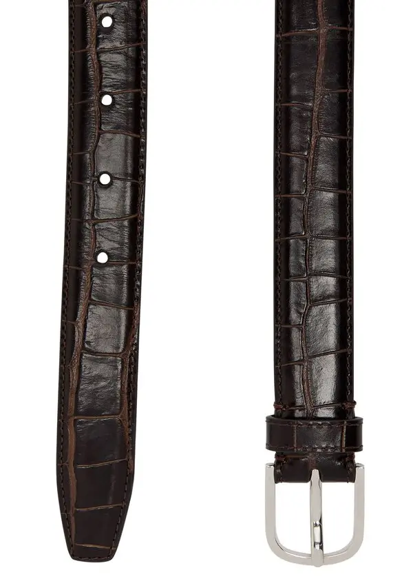 TOTEME Crocodile-effect Leather Belt - Chocolate
