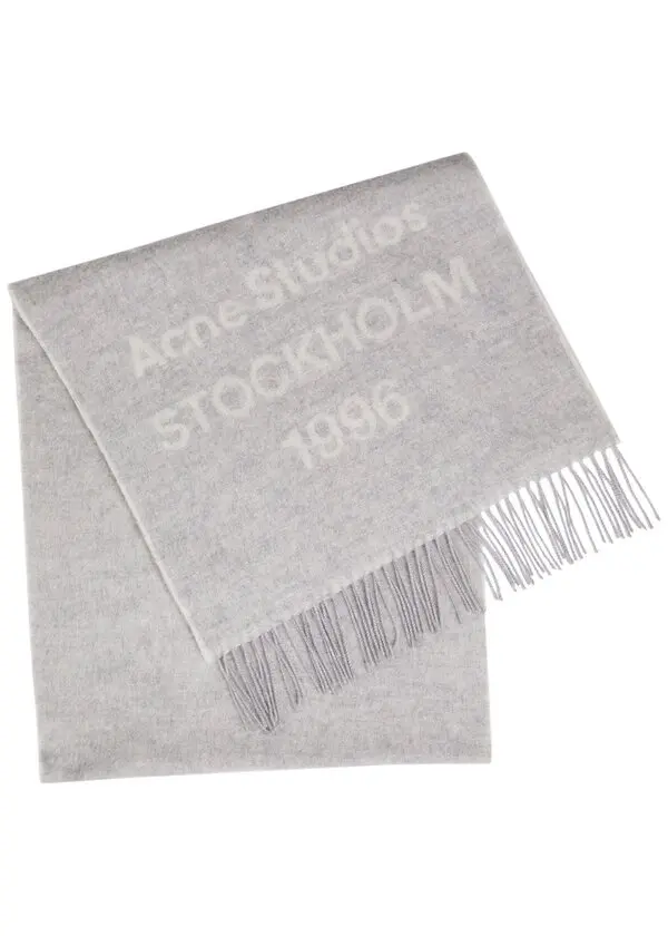 Acne Studios Venus Logo-intarsia Wool Scarf - Light Grey