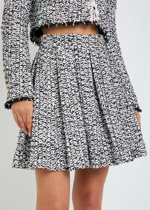 Balmain Pleated Tweed Mini Skirt