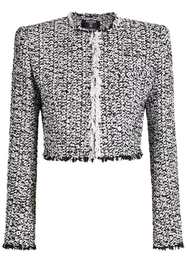 Balmain Fringed Tweed Jacket - Black