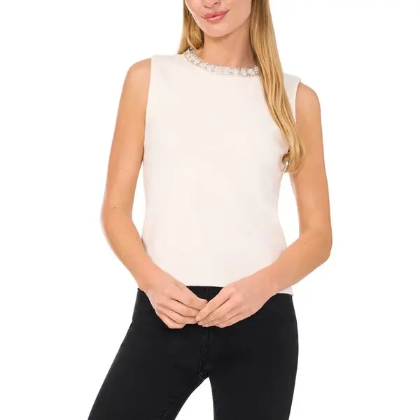 CECE DUPRAZ Embellished Sleeveless Sweater - Antiq White
