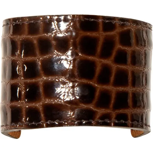 JENNIFER BEHR Croc Embossed Leather Ponytail Wrap - Brown Croc