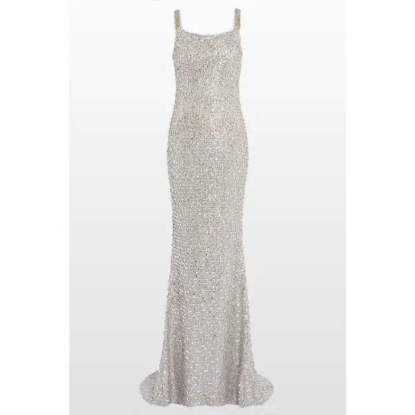 Jenny Packham Lotus Sequin-embellished Open-back Maxi Dress - Ammonite
