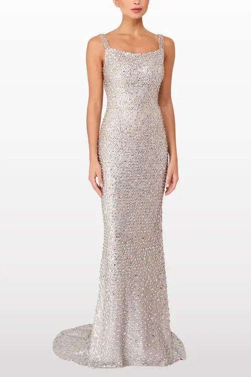 Jenny Packham Lotus Sequin-embellished Open-back Maxi Dress - Ammonite