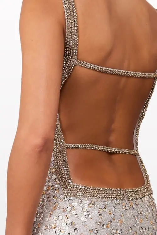 Jenny Packham Lotus Sequin-embellished Open-back Maxi Dress - Ammonite