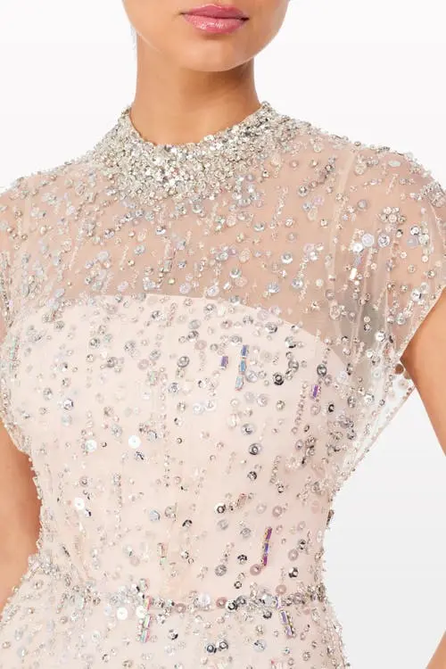 Jenny Packham Crystal Drop Embellished High-neck Maxi Gown - Sugar