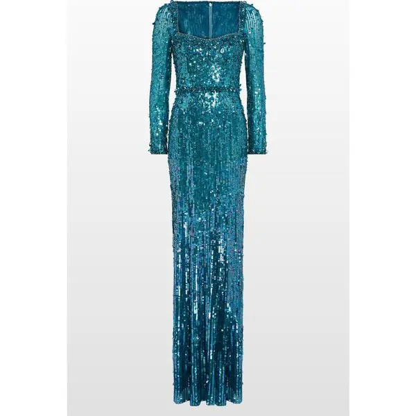 Jenny Packham Kestra Sequin-embellished Maxi Gown - Mosaic Blue