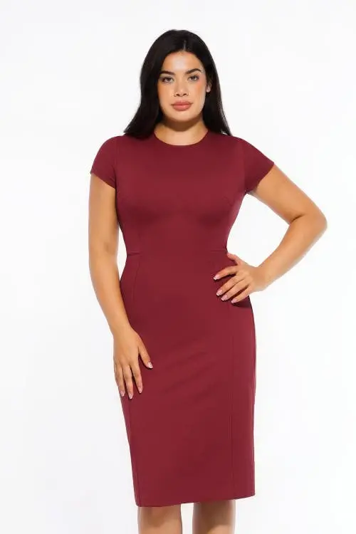 POPILUSH Sculptwear Fitted Dress - Burgundy