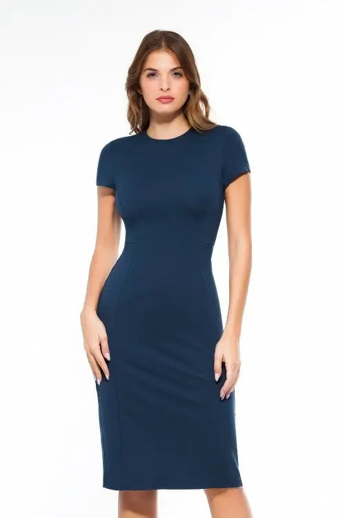 POPILUSH Sculptwear Fitted Dress - Navy Blue