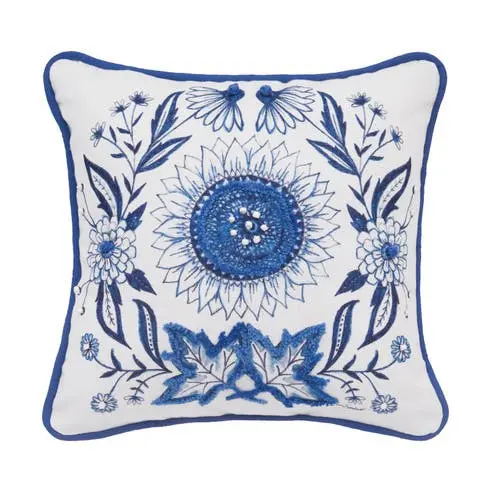 C&F HOME Harvest Sunflower Cotton Blend Mini Accent Pillow 10" X 10" - Blue