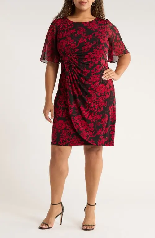 CONNECTED APPAREL Flutter Sleeve Cocktail Dress