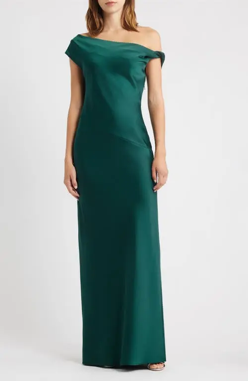 WAYF Colleen One-shoulder Draped Satin Gown