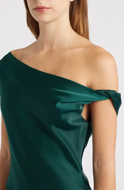 WAYF Colleen One-shoulder Draped Satin Gown