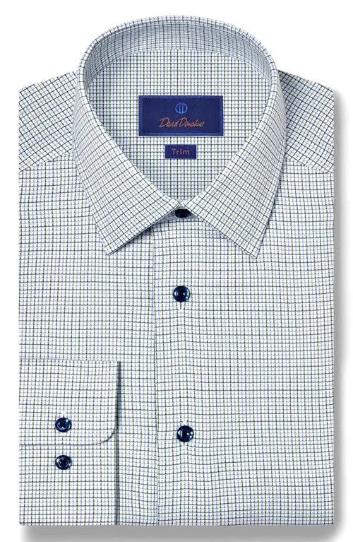 David Donahue Trim Fit Microcheck Textured Cotton Dobby Dress Shirt - Blue/green
