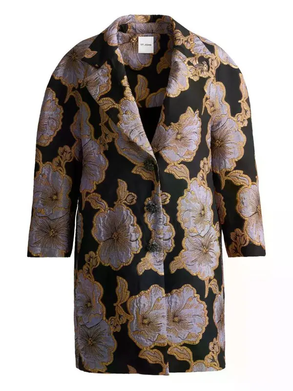 St. John Floral-jacquard Single-breasted Coat - Black