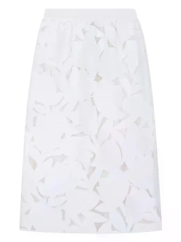 Tibi Laser-cut Floral Midi Skirt - White