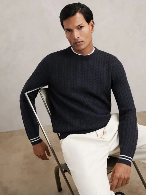 REISS Luca Cable Knit Jumper - Midnight Navy