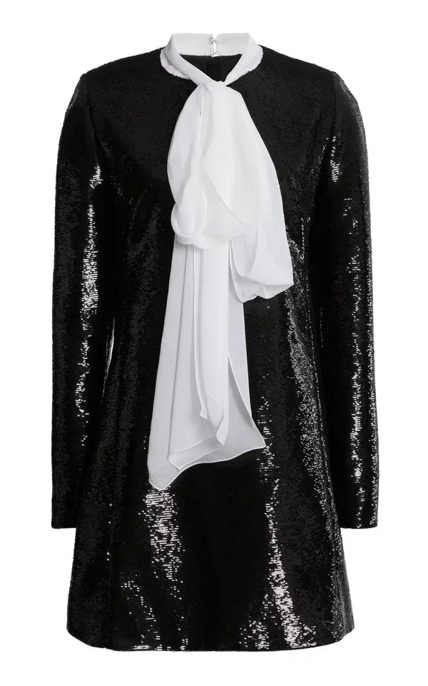 Giambattista Valli Scarf-detailed Sequined Mini Dress - Black
