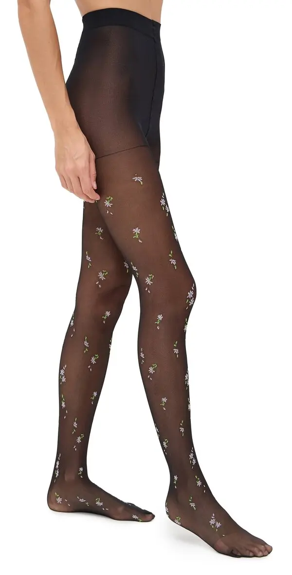 STEMS Floral Sheer Tights - Black